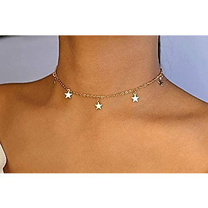 Sora Tuki Silver Star Choker Necklace, 14inch Adjustable, Dainty Jewelry for Women & Teen Girls, 14K Gold Plated