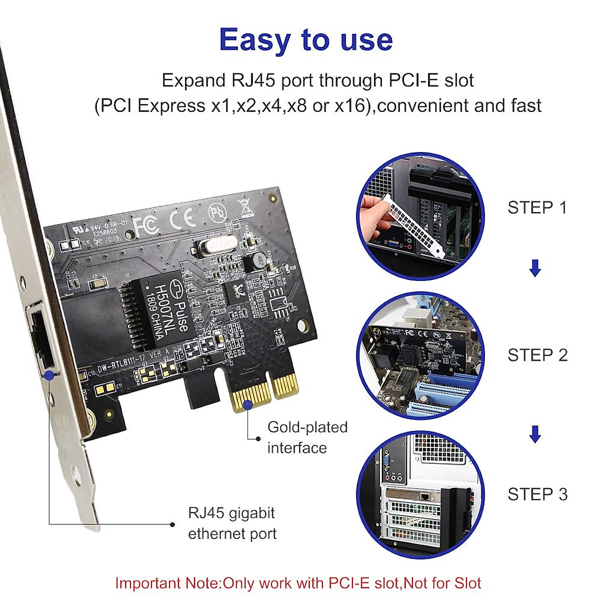 EDUP Gigabit Ethernet PCI Express PCI-E Network Card 10/100/1000Mbps RJ45 LAN Adapter Converter for Desktop PC, Model Number: EDUP-EP-9602