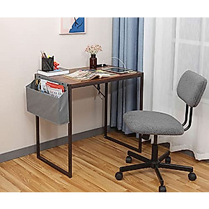 JJS Small Computer Desk Simple Style Writing Desk for Small Spaces 31 Inch Home Office Modern Student Study Laptop Writing Table with Storage Bag USB Hub, Brown