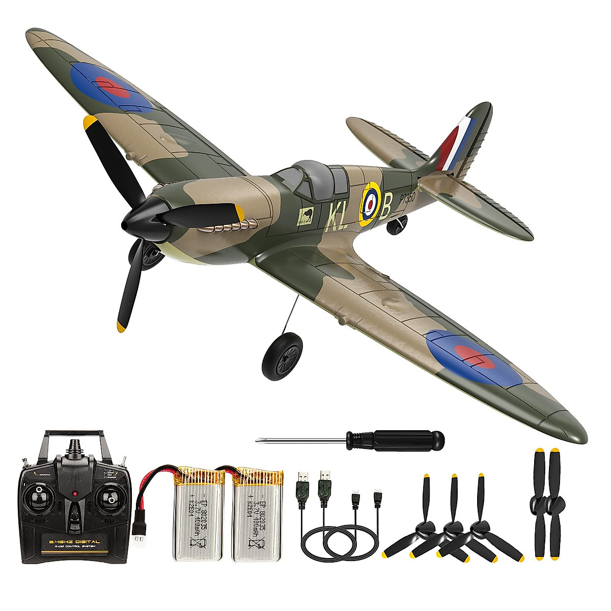 RC Plane Spitfire Fighter 2.4Ghz 4CH Remote Control Aircraft Ready to Fly for Adults Kids Airplane Radio Controlled Plane with Xpilot Stabilization System 761-12