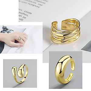 YBMYCM 3Pcs Dome Rings Set Chunky Gold Ring for Women Men 14k Gold Plated Thick Adjustable Statement Ring Gold/Silver