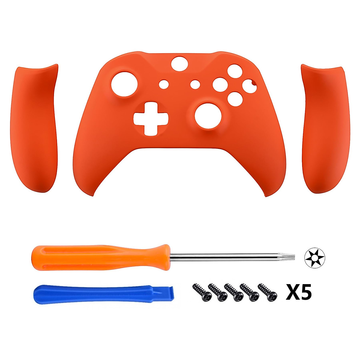 eXtremeRate Soft Touch Top Shell Front Housing Faceplate Replacement Parts with Side Rails Panel for Xbox One X S Controller (Orange)