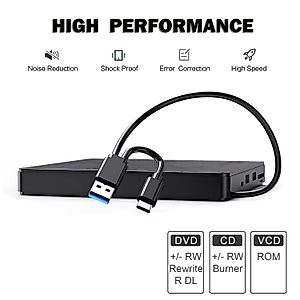 intendvision External CD DVD Drive USB 3.0 Type-C CD-RW DVD-R Combo Burner with SD/TF Slot, 2 USB 2.0 Port for PC Laptop Computer Mac Windows 11/10/8/7