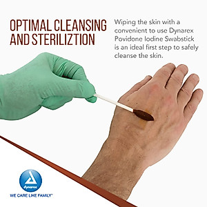 Dynarex Povidone Iodine Swabsticks, Swabstick Packaged in Individual Foil Pack, Antiseptic for Skin Preparation, Brown, 1 Case of 500 Dynarex Povidone Iodine Swabsticks, (10 Boxes of 50)