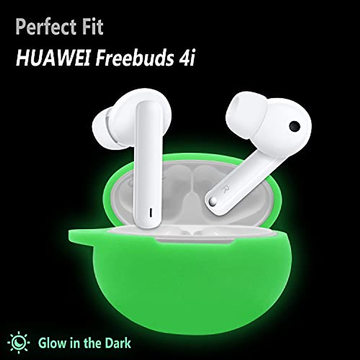 Geiomoo Silicone Case Compatible with FreeBuds 4i, Protective Cover with Carabiner (Luminous Green)