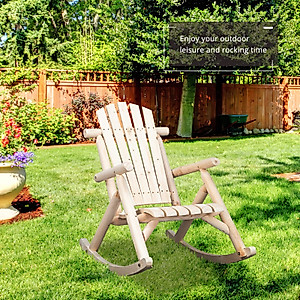 COOBL Log Rocking Chair,Solid Wood High Back Rocker,All Weather Resistant Porch Rocker for Lawn Garden Backyard Patio