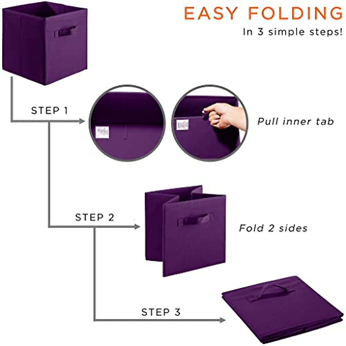Sorbus Foldable Storage Cubes - 6 Fabric Baskets for Organizing Pantry, Closet, Shelf, Nursery, Playroom, Toy Box, Cubby - 11 Inch Dual Handle Collapsible Closet Organizers and Storage Bins (Purple)