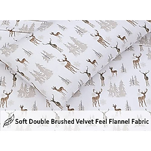 RUVANTI Flannel Sheets King Size - 100% Cotton Brushed Flannel Bed Sheet Sets - Deep Pockets 16 Inches (fits up to 18") - All Seasons Breathable & Super Soft - Warm & Cozy - 4 Pcs - Brown Deer