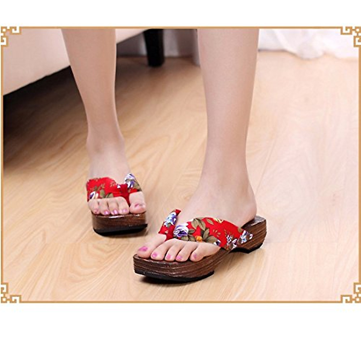 Ainiel Woman’s Japanese Traditional Clogs Geta Sandals (36 (US 5), Red)