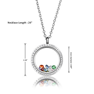 Jovivi 30mm Living Floating Memory Glass Locket Necklace - Stainless Steel Round Crystals Buckle Closure