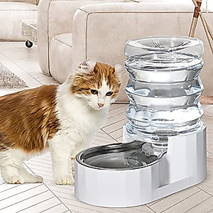 RIZZARI Automatic Pet Waterer, 100% BPA-Free, 4.6L Gravity Stainless Steel Water Dispenser, Large Capacity Water Feeder for Cats and Small and Medium-Sized Dogs (White,Small)