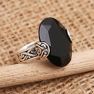 NOVICA Artisan Handmade Onyx Cocktail Ring Oval Sterling Silver from Bali Red Single Stone Indonesia Birthstone [crownbezel 0.8 in H x 0.7 in W x 0.2 in D Band Width 5 mm W] ' Mysterious Oval'