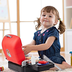 Kids Grill Playset Kitchen Pretend Play Set for Kids BBQ Grill Playset Pretend Play Food Grill with 15 Pcs Fake Food Accessories Toys Cooking Pretend BBQ Accessories Camping Toys for Teens Girls Boys