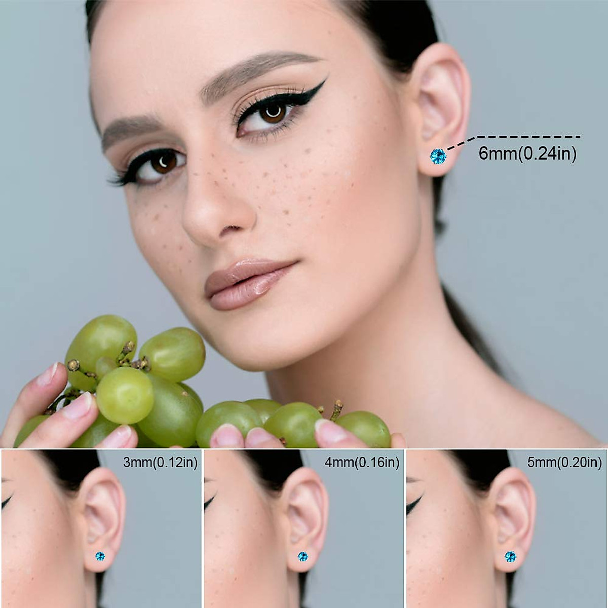 12 Pairs Stainless Steel CZ Stud Earrings for Women, Brilliant Cut Round Cubic Zirconia Stud Earrings, Birthstone Stud Earrings Set 3mm