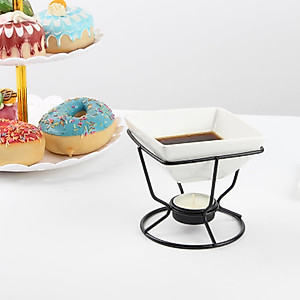 Kcgani 4Pcs Ceramic Butter Warmers Set for Chocolate Butter Cheese, 7oz Porcelain Butter Warmers Set for Seafood, Butter Warmer Pot Ceramic Sauce Bowl for Fruit, Dessert, Snack, Steaks, Square