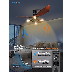 52'' Ceiling Fans with Lights, Upgrade Ceiling Fans with Lights and Remote E27*4 Led Bulbs, 3 Blade Add Wood Modern 52 Inch Bedroom Ceiling Fan with Light for Living Room Bedroom Kitchen Patio