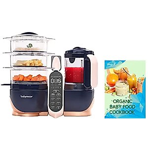 BabyMoov Duo Meal Station, 6 in 1 Touchscreen Baby Food Processor with Steamer | Multi-Speed Blender | Warmer | Puree | Defrosts | Sterilize | 500W Capacity Bundled with HogoR Organic Baby Food Maker Cookbook