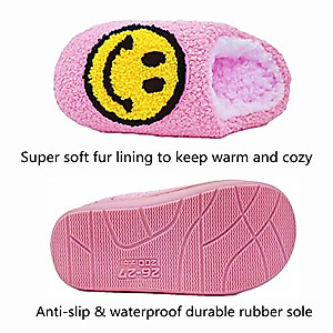 Jcgosmn Smile Face Kids Slippers Unisex-Child Toddlers House Slippers for Kids Waterproof Sole Fuzzy Slide Boys Girls Slip-on Shoes