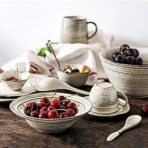 Stylish Dinner Plates,Ceramics Dinner Sets, Retro Steak Plates and Cereals Bowls Sets | 36 Pieces Gradient Thread Porcelain Dinnerware Combination Set for Wedding Gifts and Restaurant