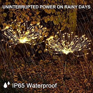 TIMGHKS Solar Garden Lights with 120 Led Light Beads - Beautiful and Delicate Outdoor Solar Firework Lights, Durable Waterproof Outdoor Decorative Lights Suitablfor Lawns, Gardens and Yards (Warm)