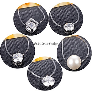 MILACOLATO 5Pcs Transparent Fishing Line Necklace Solitaire Dazzling Zircon Clear Pearl Choker Necklace