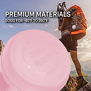 Collapsible Water Bottle for Traveling, Workout or Hiking 64oz Gen 2.0 - Motivational Water Bottle with Time Markings - Half Gallon / 2 L Capacity - BPA Free & Dishwasher Safe (Fruity Pink + Filter)