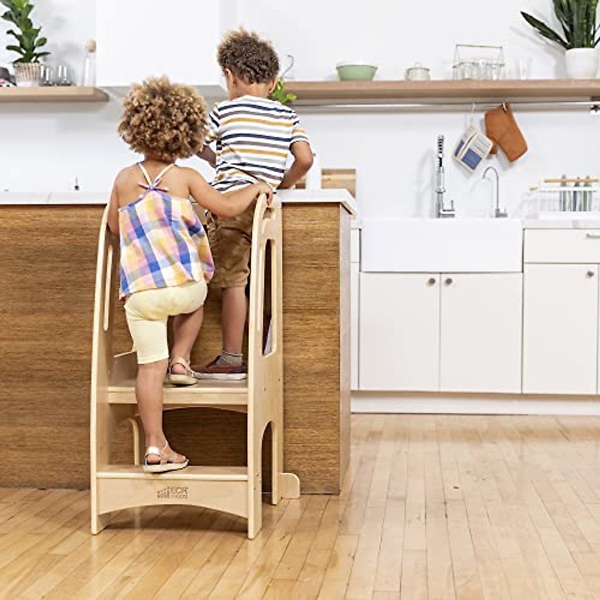ECR4Kids Chef's Helper Kitchen Tower, Step Stool, Natural