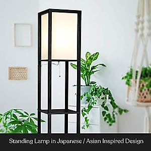 Brightech Maxwell - Modern Shelf Floor Lamp with Lamp Shade and LED Bulb - Corner Display Floor Lamps with Shelves for Living Room, Bedroom and Office - Black