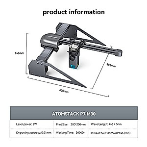 Atomstack P7 M30 Portable Laser Engraver by UESUIKA, 30W Laser Cutter and Engraver Machine, 5.5W Output Power CNC Laser Cutter for Acrylic Wood and Metal, 7.8'' x 7.8''(200x200 mm) Engraving Area