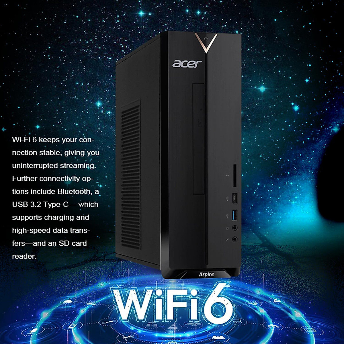 Acer Aspire Tower Desktop, Intel Celeron J4125 Processor, 8GB RAM, 256GB PCIe SSD, DVD, HDMI, VGA, Wi-Fi, Wired Keyboard & Mouse, Windows 11 Home, Black (D17W6)