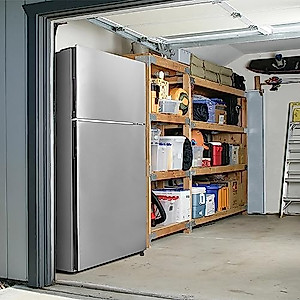 SMETA Refrigerator with Freezer Top 18 Cu. Ft Garage Refrigerators 30" Top Mount Full Size Stainless Steel for Kitchen Fridge, Frost Free Double Door Upright Freezer Led Light, Garage Ready