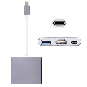 Jiali USB-C Converter Adapter USB-C/Type-C 3.1 Male to USB-C/Type-C 3.1 Female & HDMI Female & USB 3.0 Female Adapter(Silver) (Color : Grey)