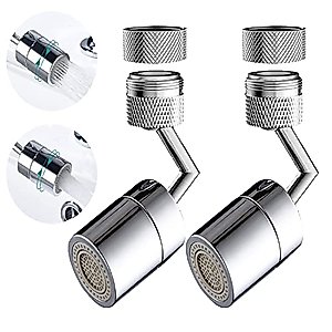 2 Pack 720 Degree Swivel Faucet Aerator, Large-Angle Rotating Splash Filter Faucet, Dual-Function 2-Flow Sprayer Faucet Head, Big Angle Sink Sprayer Attachement-15/16 Inch-27UNS Male Thread Faucet