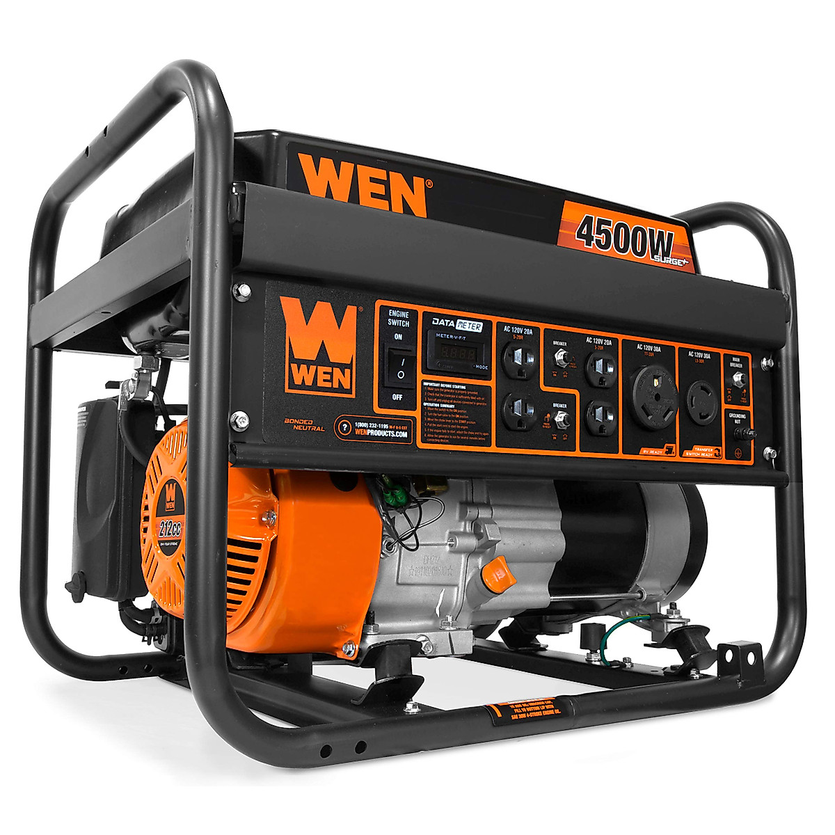WEN GN4500 4500-Watt 212cc Transfer Switch and RV-Ready Portable Generator, CARB Compliant, Orange/Black