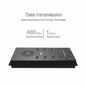 USB Hub, Sipolar 10-Port Powered USB Data Hub with LED Indication Multiple USB Port Hub Splitter with 12V 10A Power Adapter, Cooling Fan and Mounting Brackets