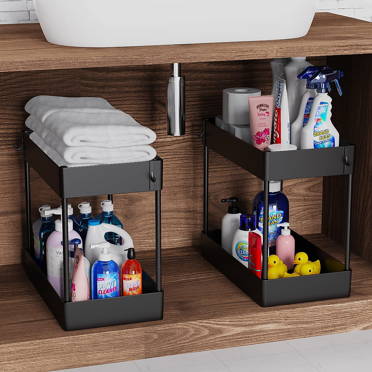 2 Pack Under Sink Organizer, Avaspot Under Sink Organizers and Storage Bathroom Shelf Organizer Rack Multi-purpose Bath Collection Baskets for Bathroom Kitchen Countertop and Cabinet