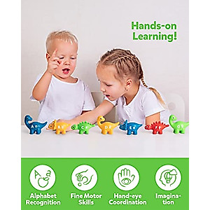 Coogam Matching Letters Fine Motor Toy, 26 PCS Double-Sided ABC Dinosaur Alphabet Match Game with Uppercase Lowercase, Preschool Educational Montessori Learning Toys for Toddlers Boys Girls