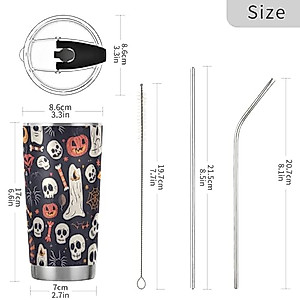 Amooorous Cartoon Cute Yellow Halloween Pumpkin Stainless Steel coffee cups with lids with Straw Lid coffee travel mug 20oz for Home, Office or Car simply Vacuum Insulated Tumbler termo para bebidas