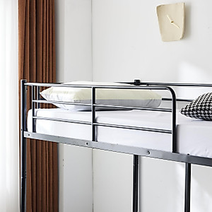 Karl home Black Bunk Bed Twin Over Twin with 2 Storage Drawers, Metal Bunk Bed with Built-in Ladder and Safety Guardrail, Space-Saving Twin Bunk Beds for Kids, Teens & Adults, No Box Spring Needed