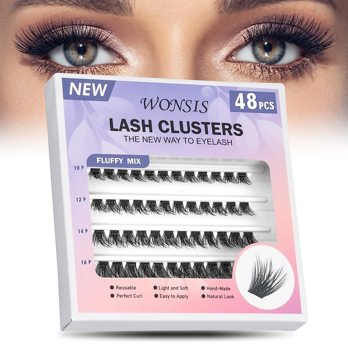 WONSIS 𝑳𝒂𝒔𝒉 𝑪𝒍𝒖𝒔𝒕𝒆𝒓𝒔, False Eyelashes Individual for DIY Lash Extension, 𝑴𝒊𝒙 𝑳𝒆𝒏𝒈𝒕𝒉 Individual Lashes, Natural Look 𝑹𝒆𝒖𝒔𝒂𝒃𝒍𝒆 Cluster Lashes for Home (Allure-𝗠𝗶𝘅)