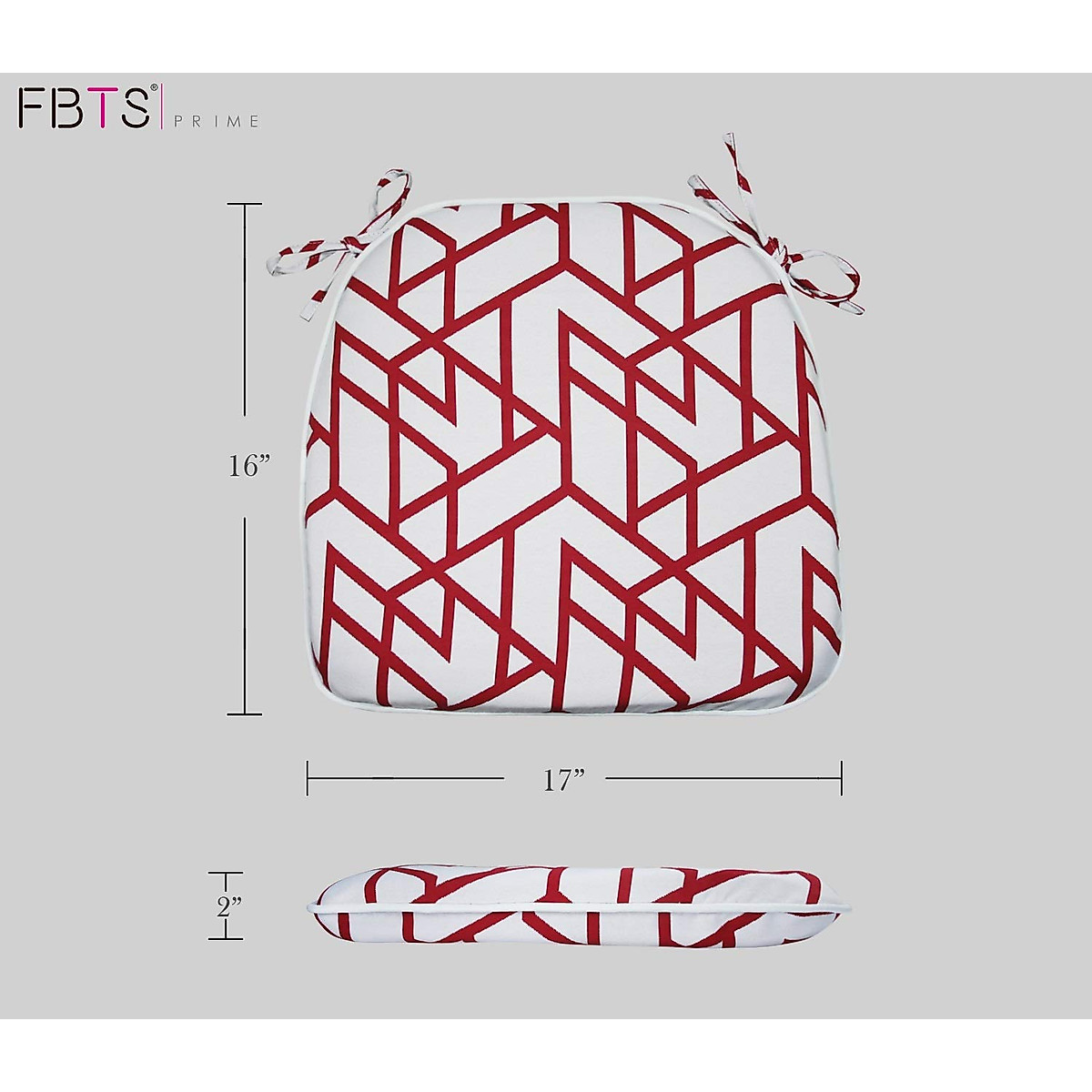 FBTS Prime Outdoor Seat Cushions Set of 2 Patio Chair Cushions with Ties 16x17 Inch Red Geometry U-Shape Chair Pads for Outdoor Patio Furniture Garden Home Office