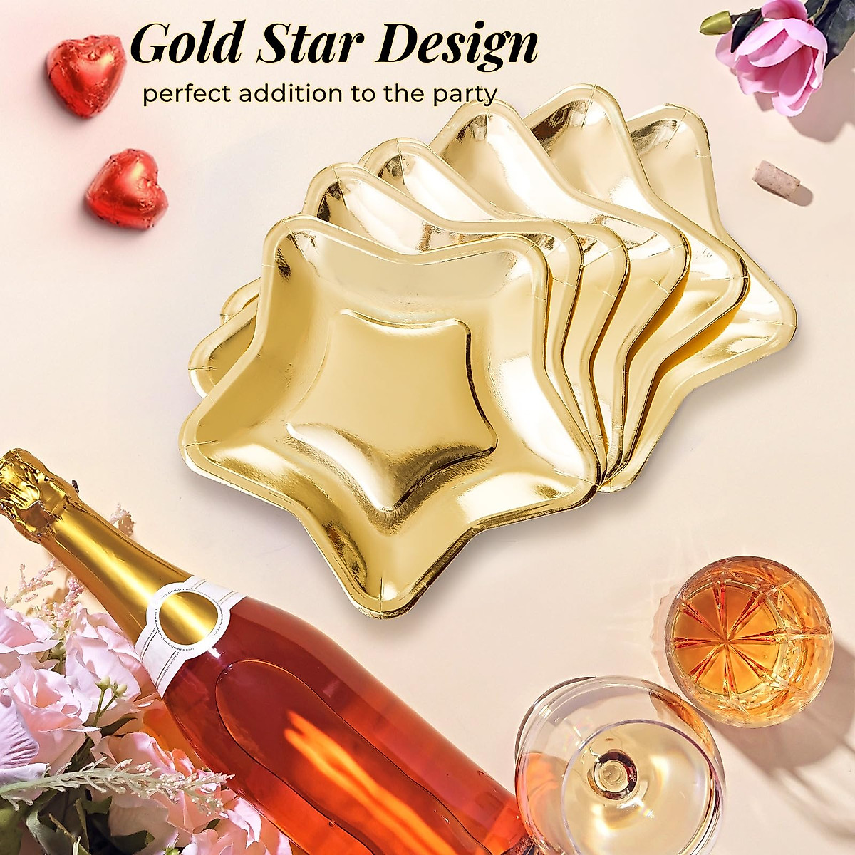 Tlence 100PCS Star Shape Paper Plates, 9.5 Inches Disposable Pentagram Dinnerware, Gold Twinkle Star Paper Tableware Set for Dessert, Birthday Graduation Wedding Halloween Christmas Supplies