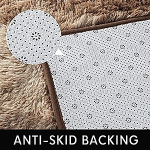 Vocrite Shag Rug for Bedroom, 4'x6' Fluffy Rectangluar Brown Shaggy Living Room Area Rugs, Non-Slip Plush Furry Fuzzy Faux Fur Carpet, Cozy Soft Throw Rug for Classroom Boys&GirlsNursery Dorm