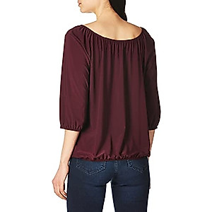 Star Vixen Women's Plus-Size 3/4 Sleeve Peasant Elastic-Hem Keyhole-Tie Top, Plum, 2X
