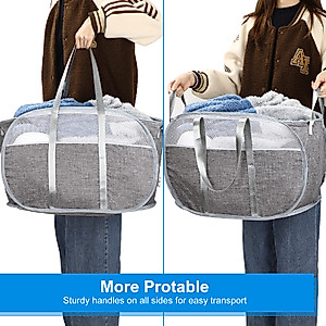 Ceuku 65L Collapsible Laundry Basket 2 Pcs Pop Up Laundry Hampers with 4 Reinforced Carry Handles, Foldable Laundry Basket for Clothes, Toys, Easy to Carry and Go Up or Down Stairs Mesh Laundry Basket