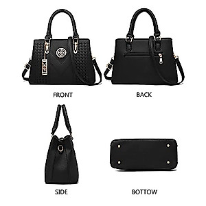 HUIUEITW Purses and Handbags for Women Fashion Ladies PU Leather Top Handle Satchel Shoulder Tote Bags (Black)