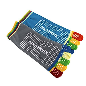 Micro Trader 4 Pcs Anti-Slip Unisex Sport Yoga Colorful Gym Socks 5-Toe Cotton Yoga Socks