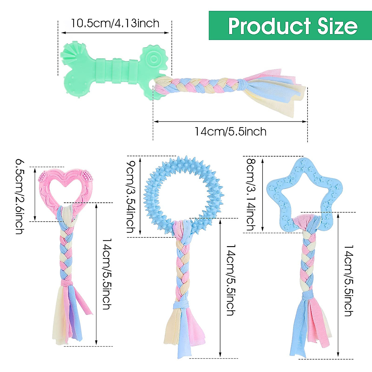 cobee Puppy Teething Chew Toys, 4 Pcs Puppy Toys with Interactive Cotton Ropes for Teething Small Dogs, Rubber Puppy Chew Toys Cute Small Dog Toys for Dogs Oral Teeth Soothe Itching Puppy Chew Toys