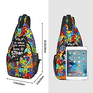Autism Pattern Sling Backpack Travel Hiking Daypack Autism Awareness Crossbody Shoulder Bag For Women Men