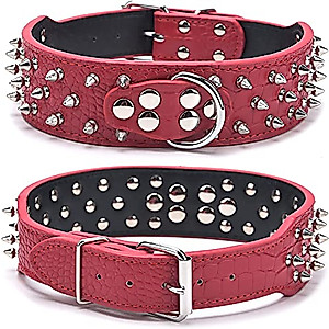 Serijoars Spiked Studded Dog Collar, PU Leather Dog Collar, Adjustable Pet Collars for Medium or Large Breed Pet (XL, Gold Brown1)